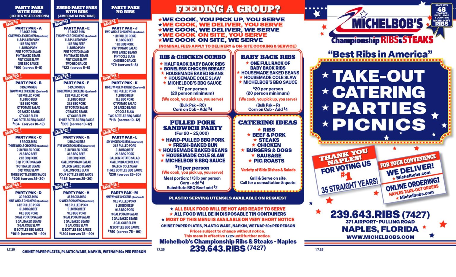 Michelbob’s Ribs & Steaks Naples, FL Take-Out Menu