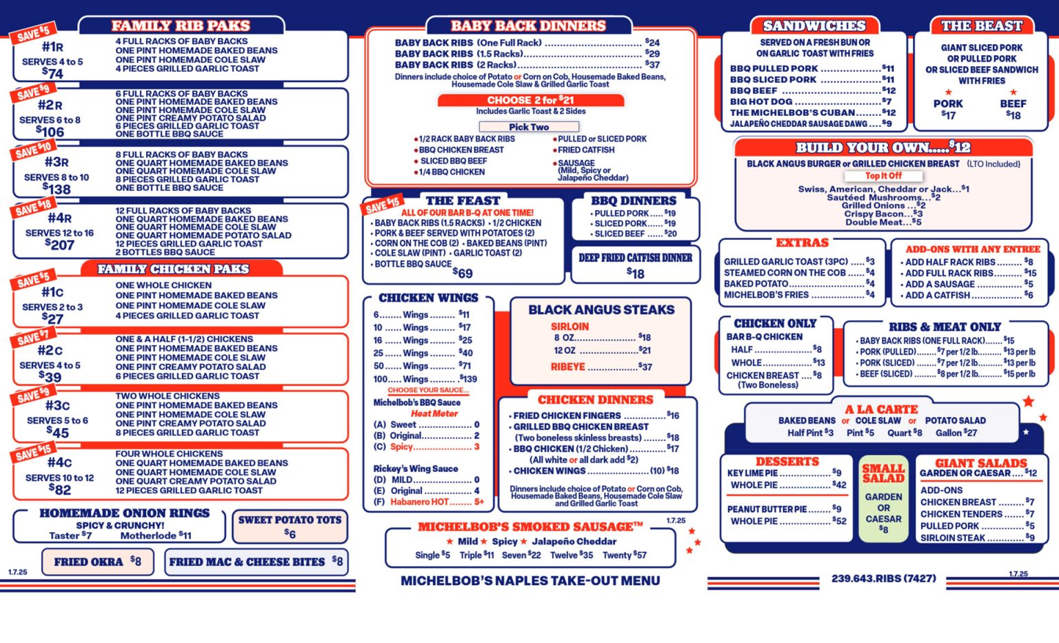Michelbob’s Ribs & Steaks Naples, FL Take-Out Menu